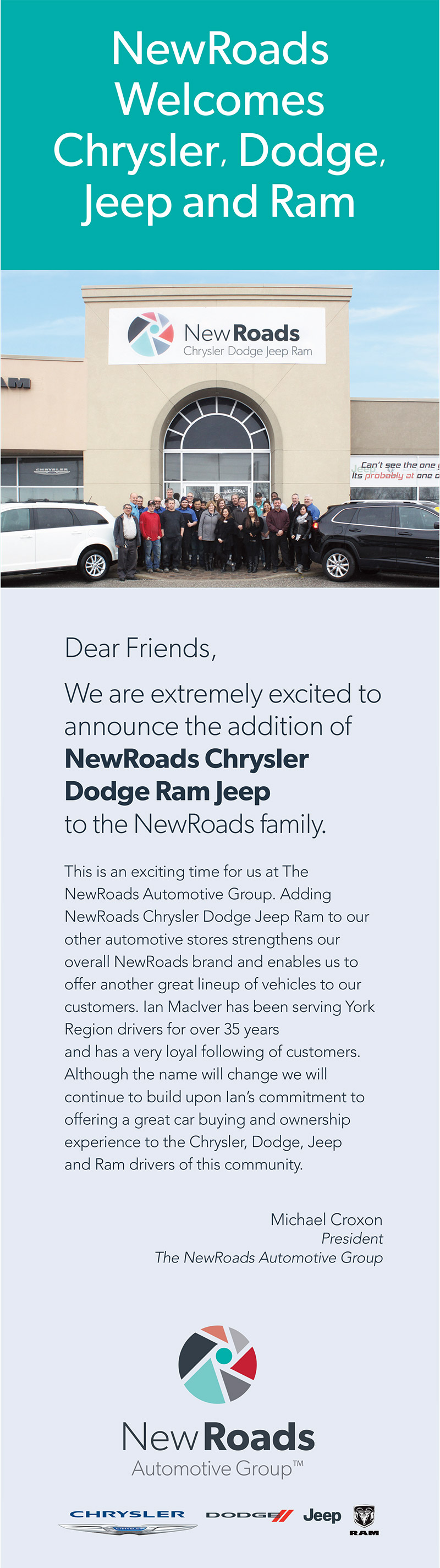 NewRoads Welcomes Chrysler, Dodge, Jeep and Ram