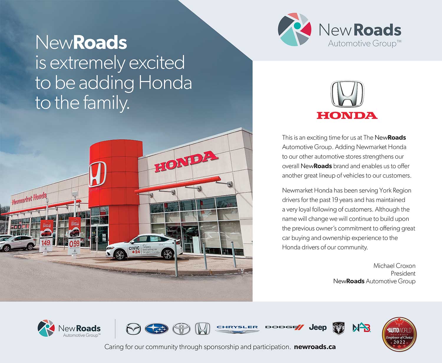 Newmarket Honda joins the NewRoads Family - NewRoads Automotive Group